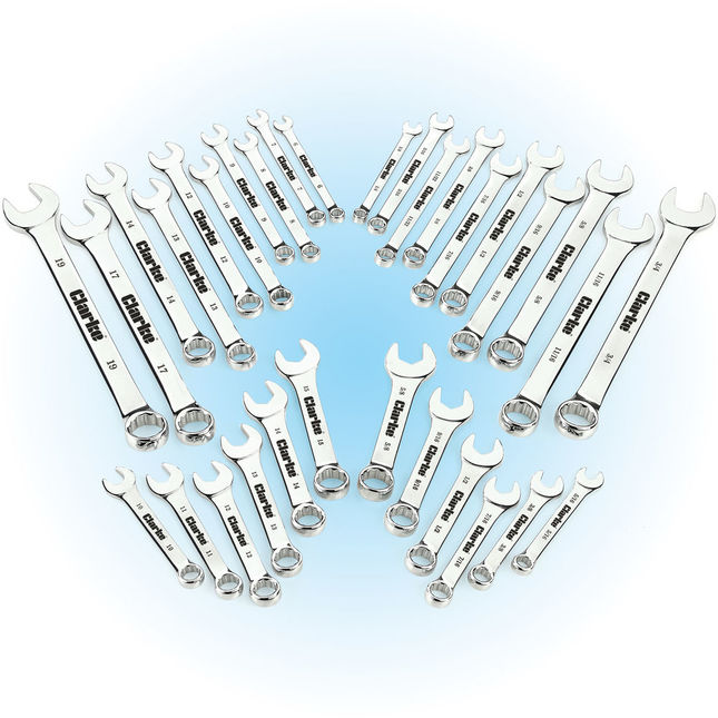 Clarke CHT805 32 Piece Metric & Imperial Combination/Stubby Spanner Set ...